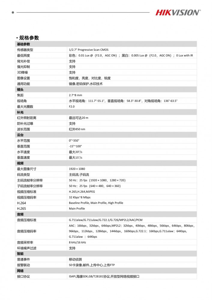 DS-2SC1Q120IY technical document page 2