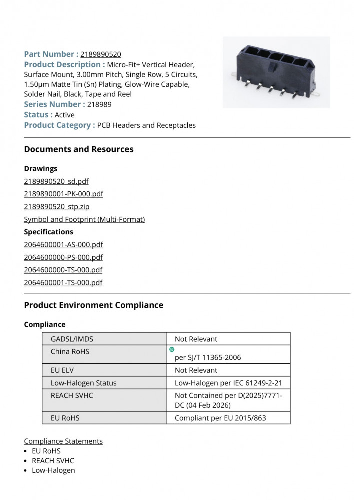 MOLEX 2189890520 technical document image 1