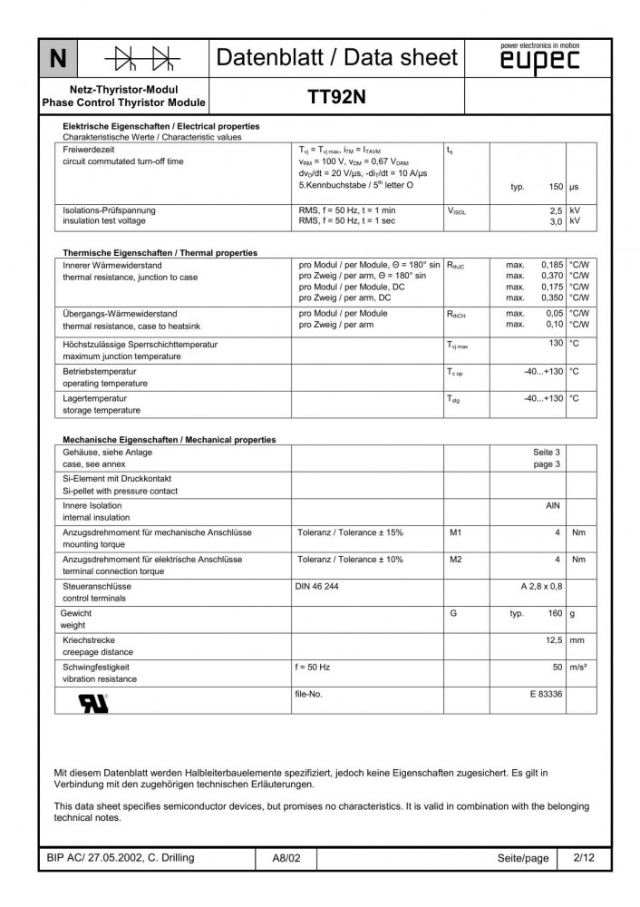TT92N datasheet page 2
