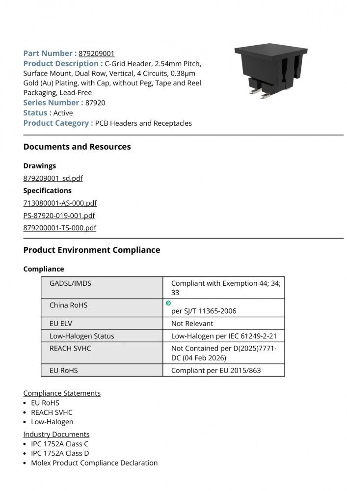 MOLEX 879209001 technical document preview, page 1