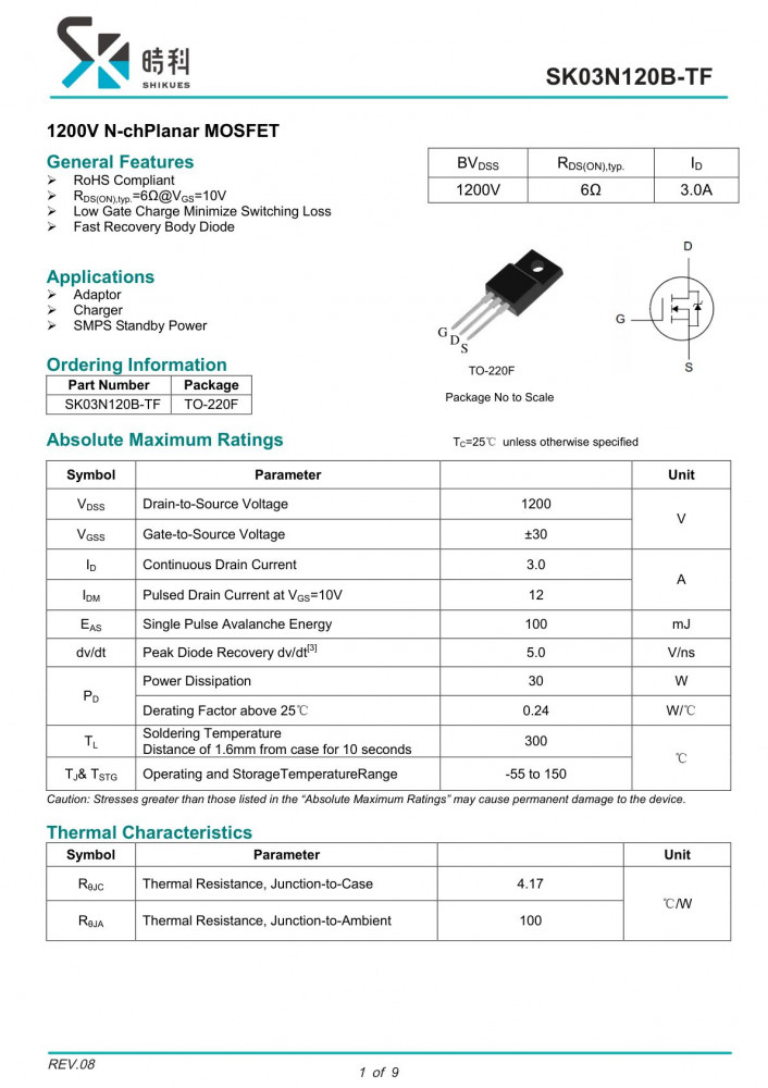 SK03N120B-TF datasheet page 1