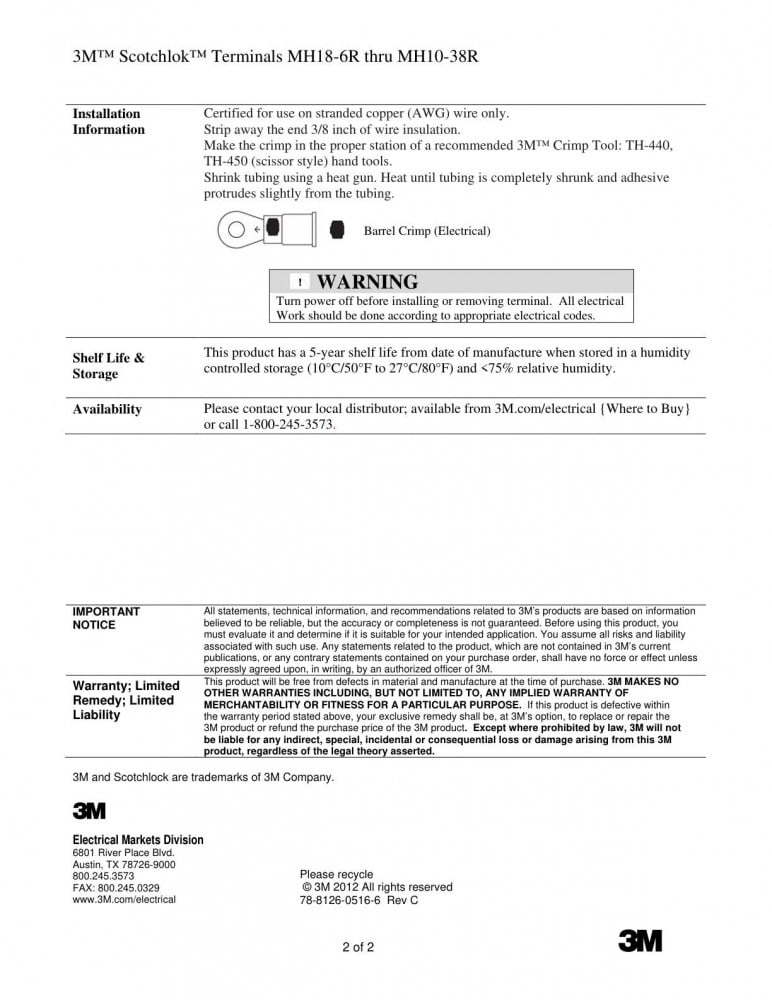 3M MH10 terminal datasheet page 2