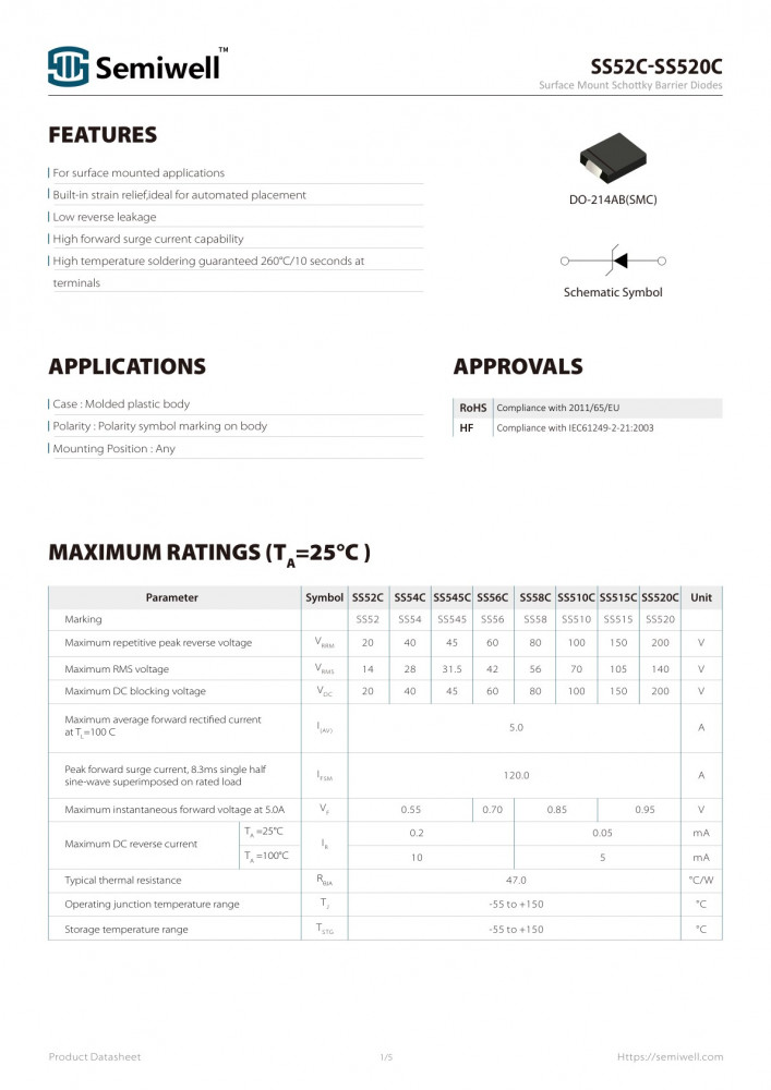 SS510C datasheet page 1