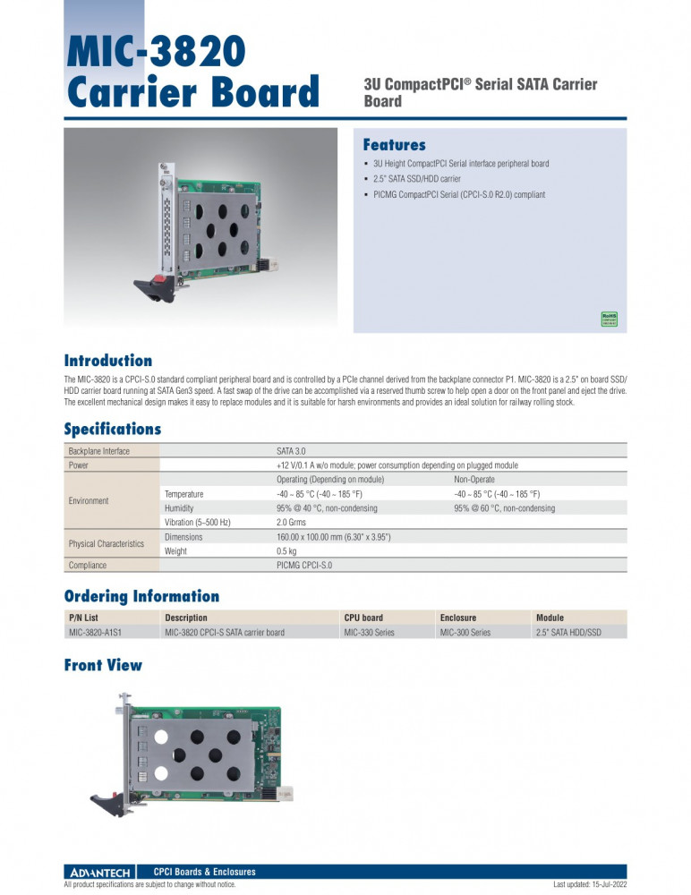 MIC-3820 technical document page