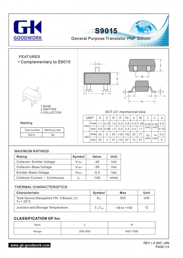 GOODWORK S9015 datasheet page 1