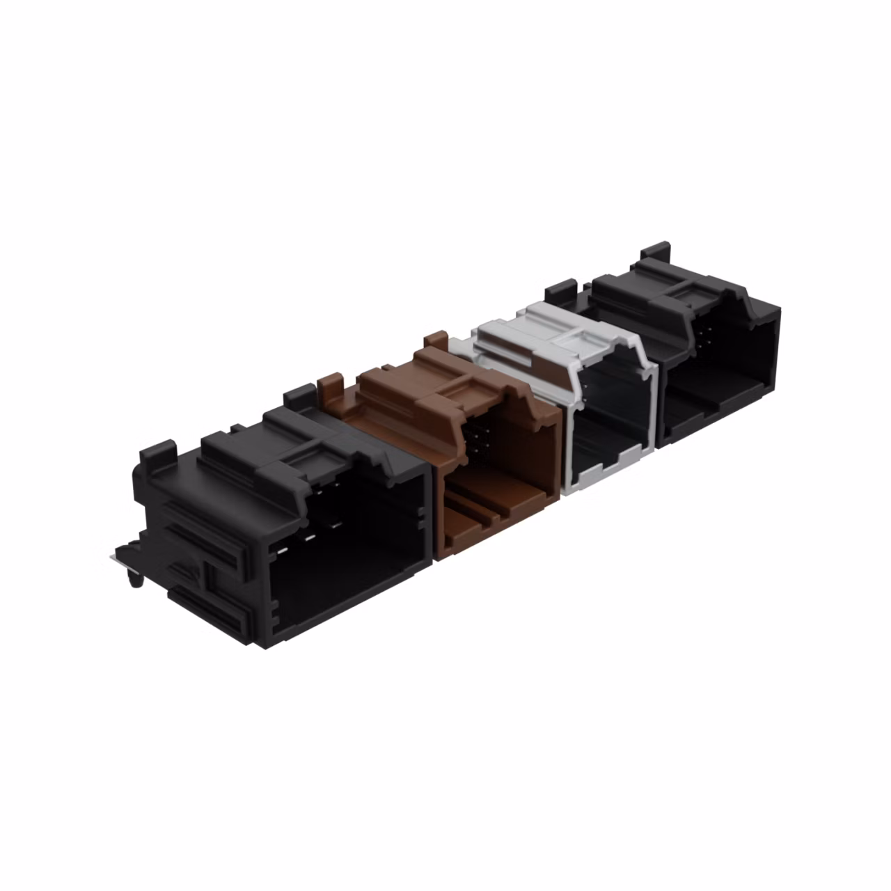 Stac64 4 Bay Right-Angle Headers, 58 Circuits, Bay A 10 Circuit Signal Header, Polarization A, Black; Bay B 16 Circuit Signal Header, Polarization C, Brown; Bay C 12 Circuit Signal Header, Polarization B, Gray; Bay D 20 Circuit Signal Header, Polarization  for sale