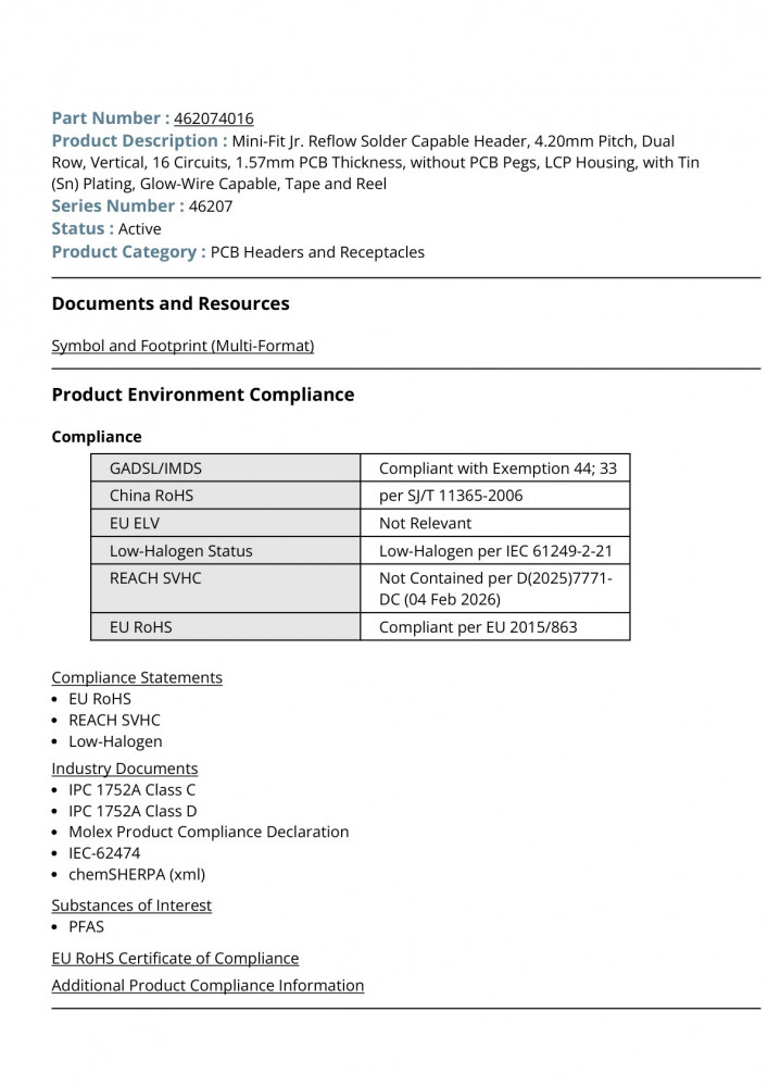 MOLEX 462074016 technical document image 1