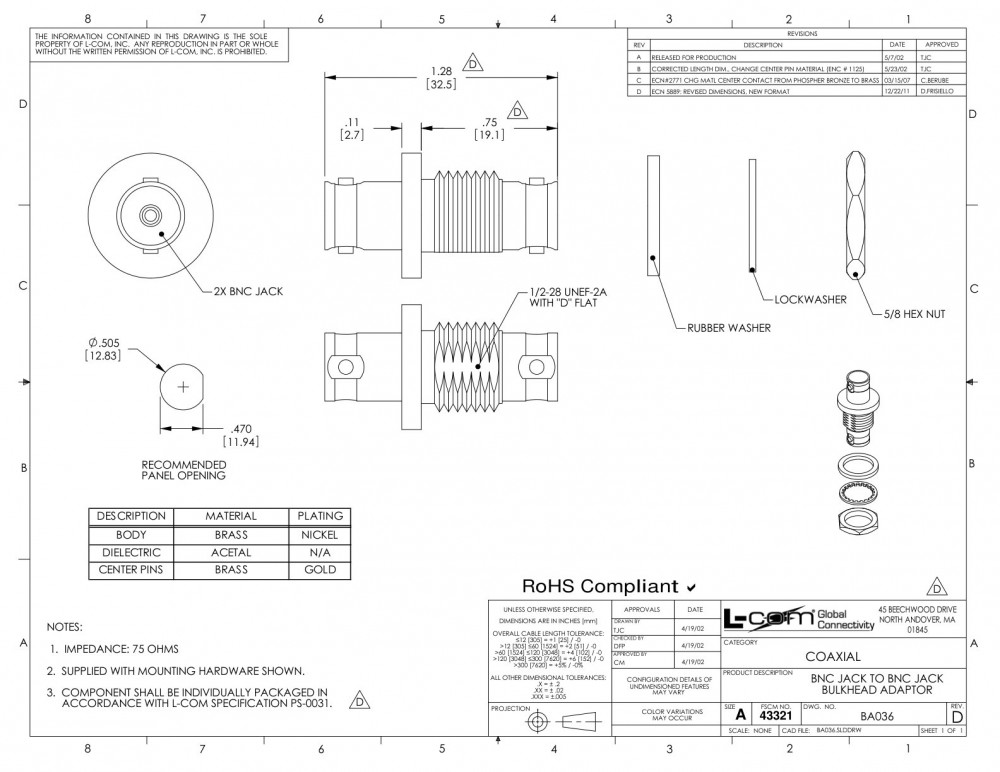 L-com BA036 technical documentation page