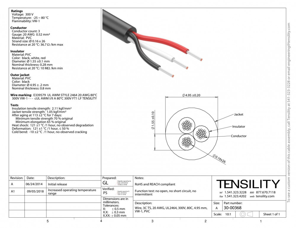 Tensility International 30-00368 cable product drawing
