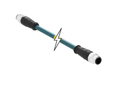 Micro-Change (M12) Double-Ended Cordset, 4 Poles, D-Coded, Male (Straight) to Male (Straight), 24 AWG, Teal TPU Cable, 2.0m (6.56') Length