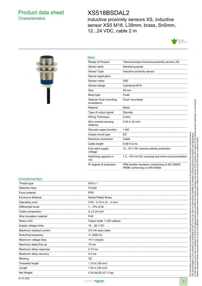 XS518BSDAL2 technical document page 1