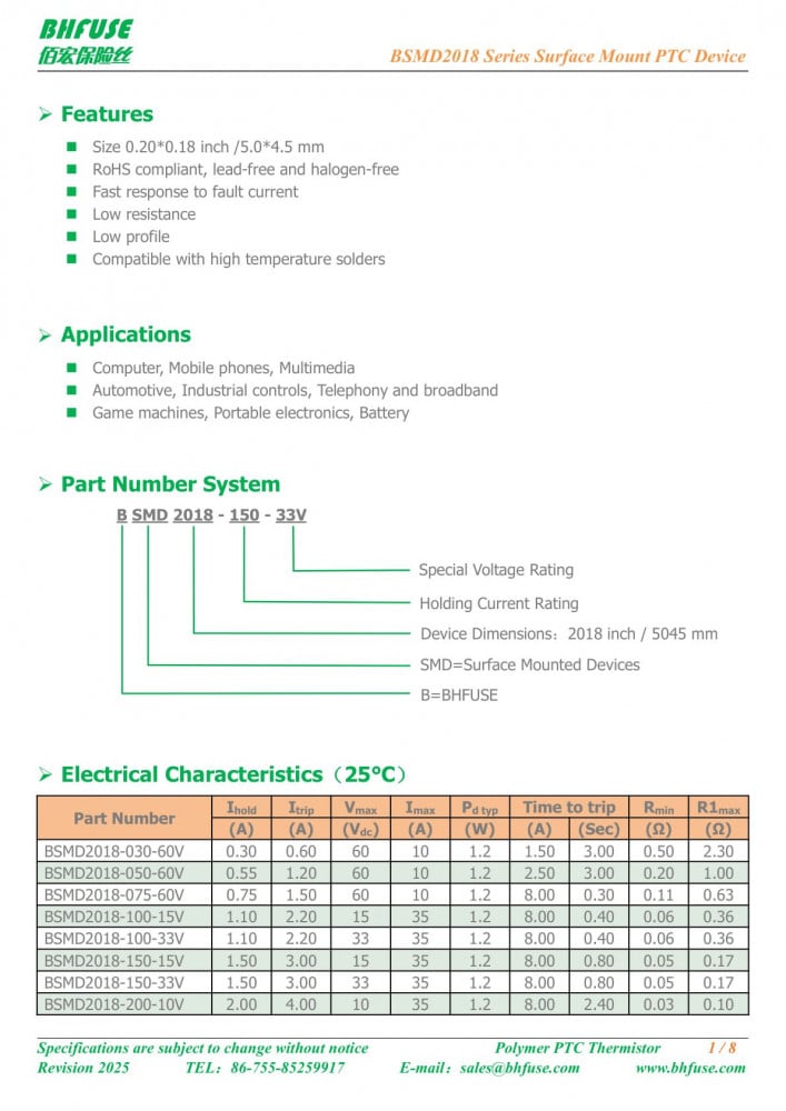 BHFUSE BSMD2018 datasheet page 1
