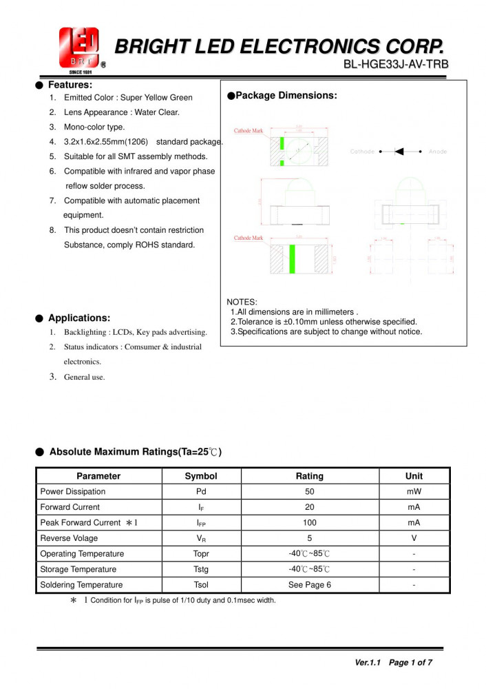 BL-HGE33J-AV-TRB datasheet page 1