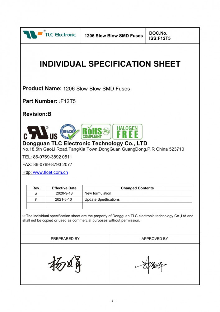 F12T5 datasheet page 1