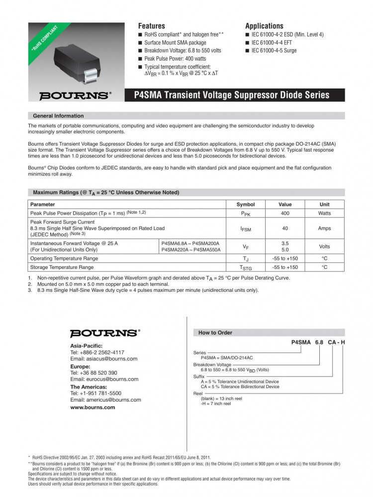 BOURNS P4SMA datasheet page 1