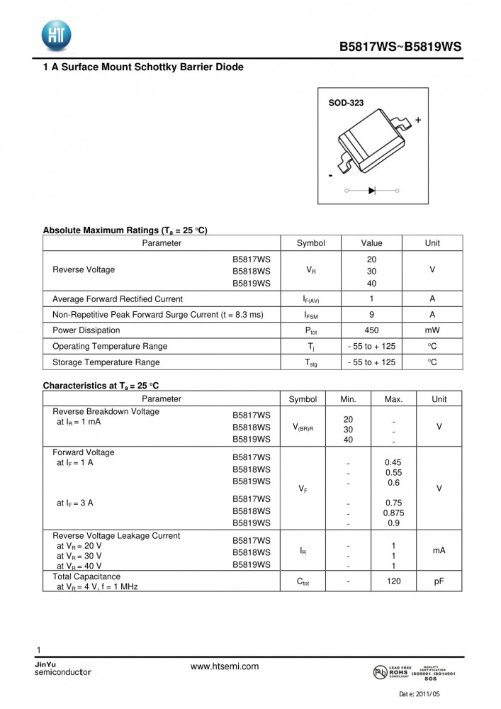 B5817WS datasheet page 1