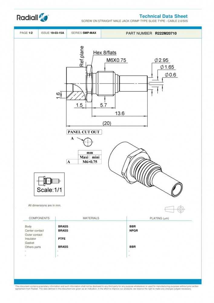 Radiall R222M20710 product sheet, page 1