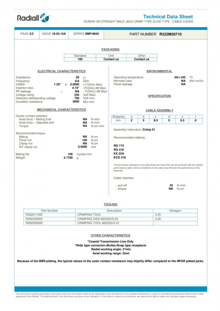 Radiall R222M20710 product sheet, page 2