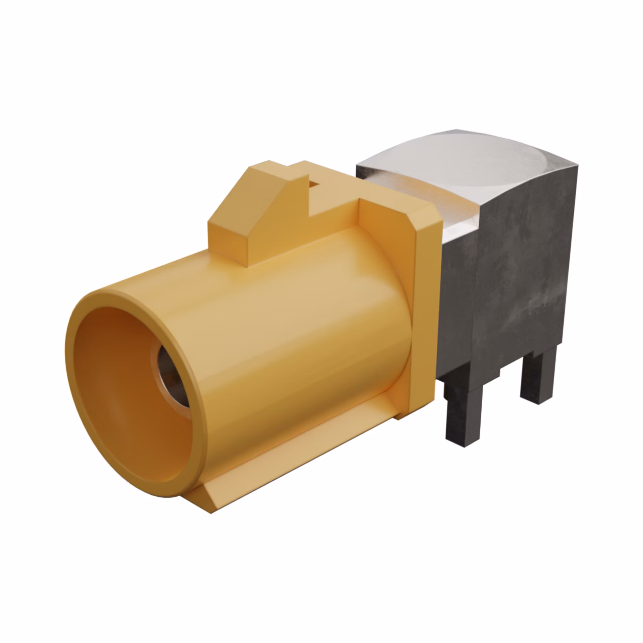 FAKRA Jack, Right-Angle, PCB Receptacle, Through Hole, Brass Body, Tin (Sn) Plated, Keying Code M, Pastel Orange, 50 Ohms for sale