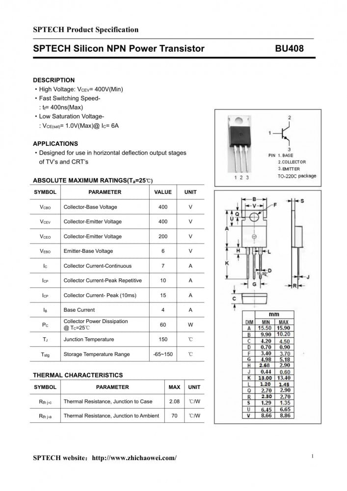 BU408 datasheet page 1