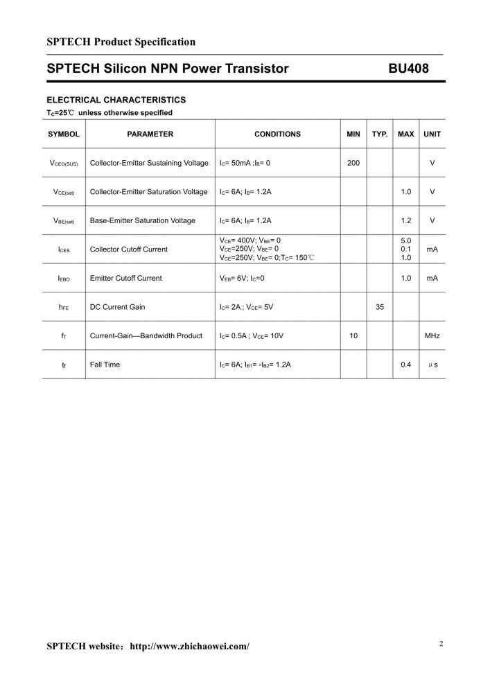 BU408 datasheet page 2