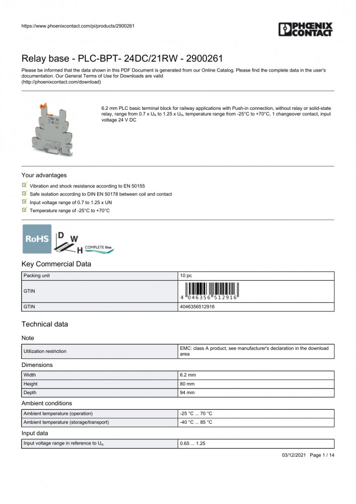 Phoenix Contact 2900261 document page 1