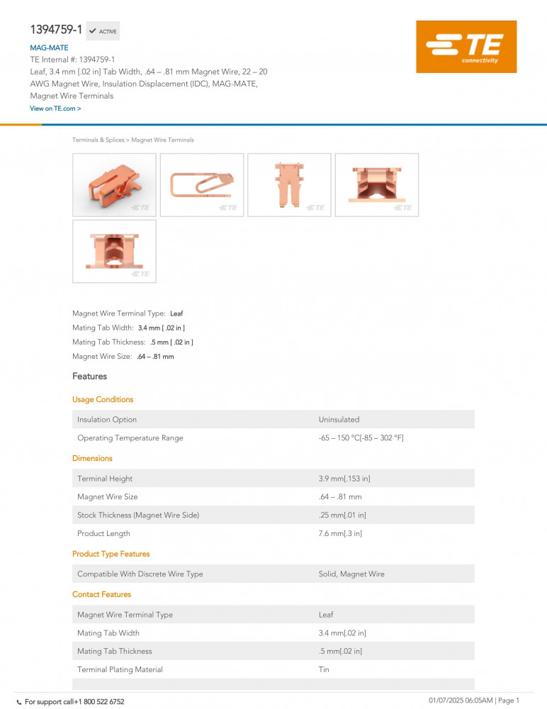 TE Connectivity 1394759-1 technical document page 1