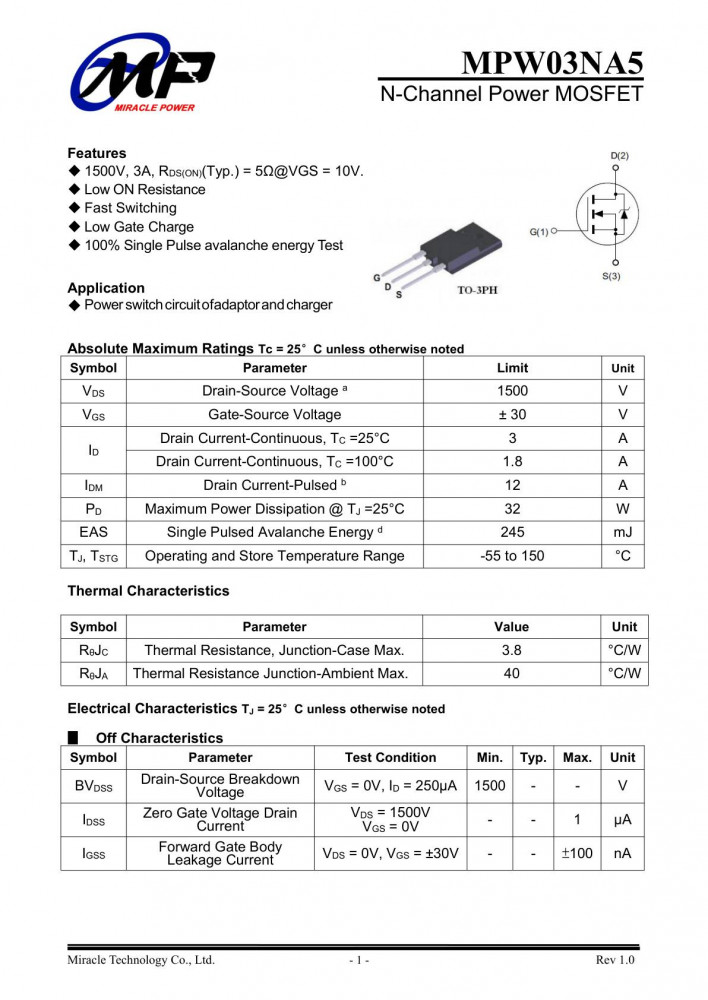 MPW03NA5 datasheet page 1