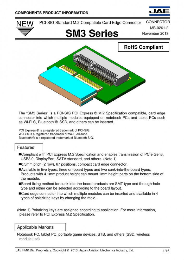 JAE SM3 Series document page 1