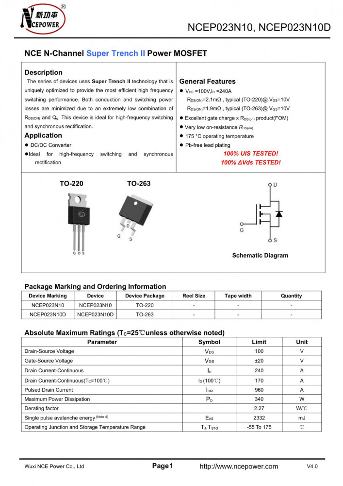 NCEP023N10D datasheet page 1