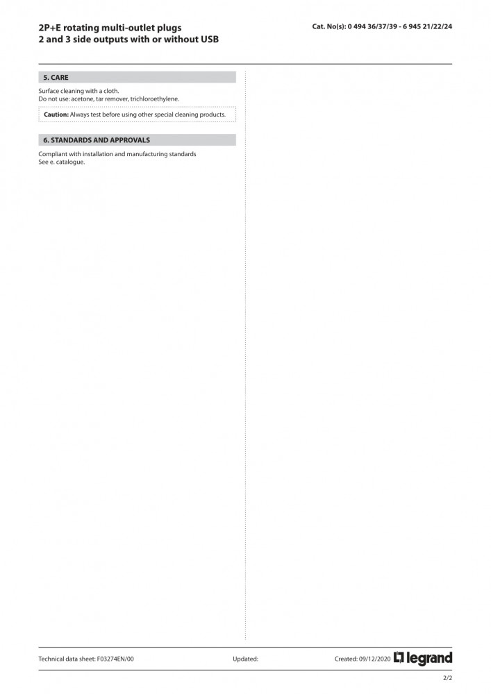Legrand 2P+E rotating multi-outlet plugs technical document, page 2