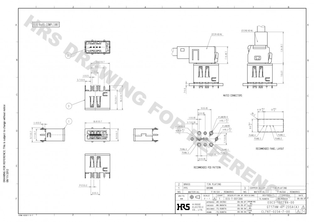 HRS GT17HM-4P-2DSA technical drawing preview