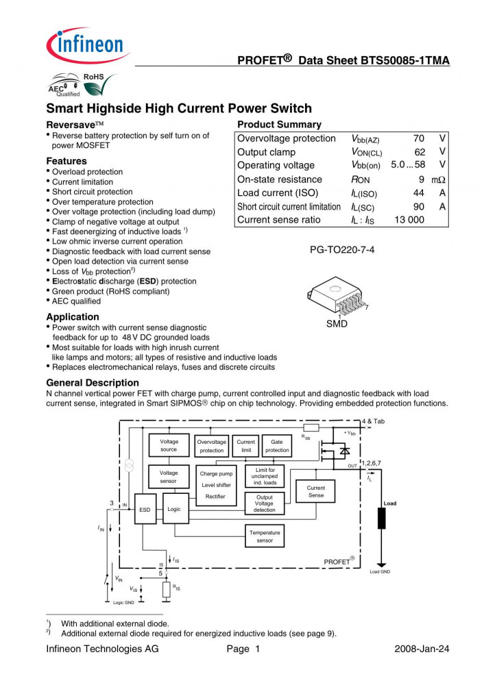 BTS50085-1TMA datasheet page 1