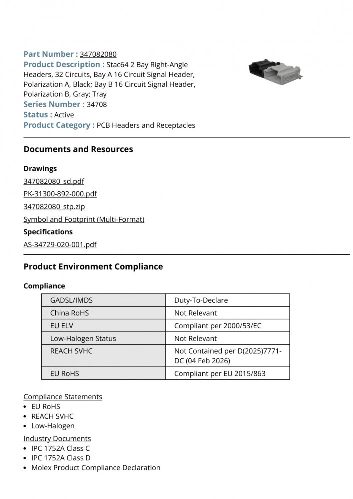 MOLEX 347082080 technical document preview, page 1