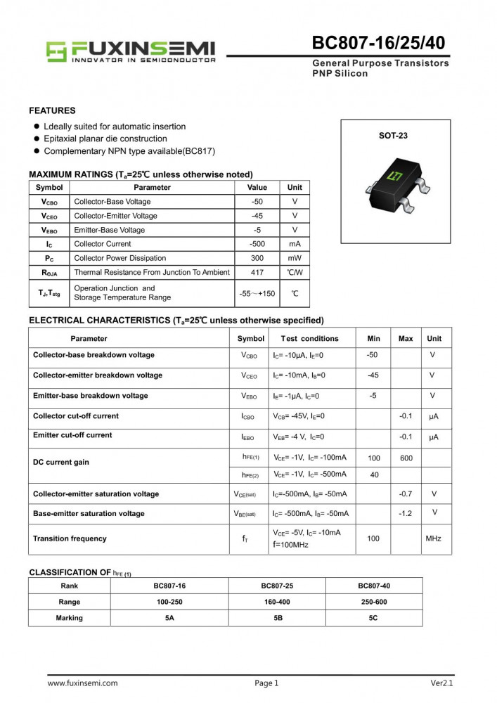 BC807-40 datasheet page 1