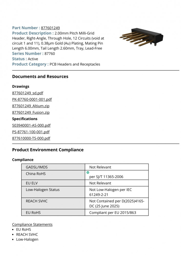 Technical document image 1 for MOLEX 877601249