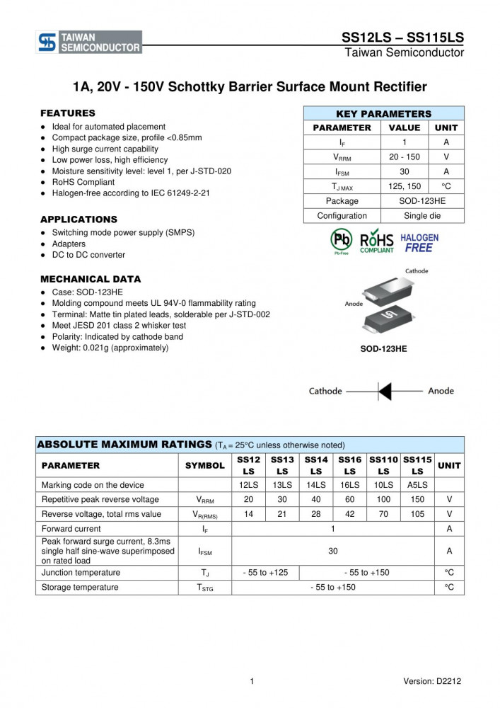 SS110LS datasheet page 1