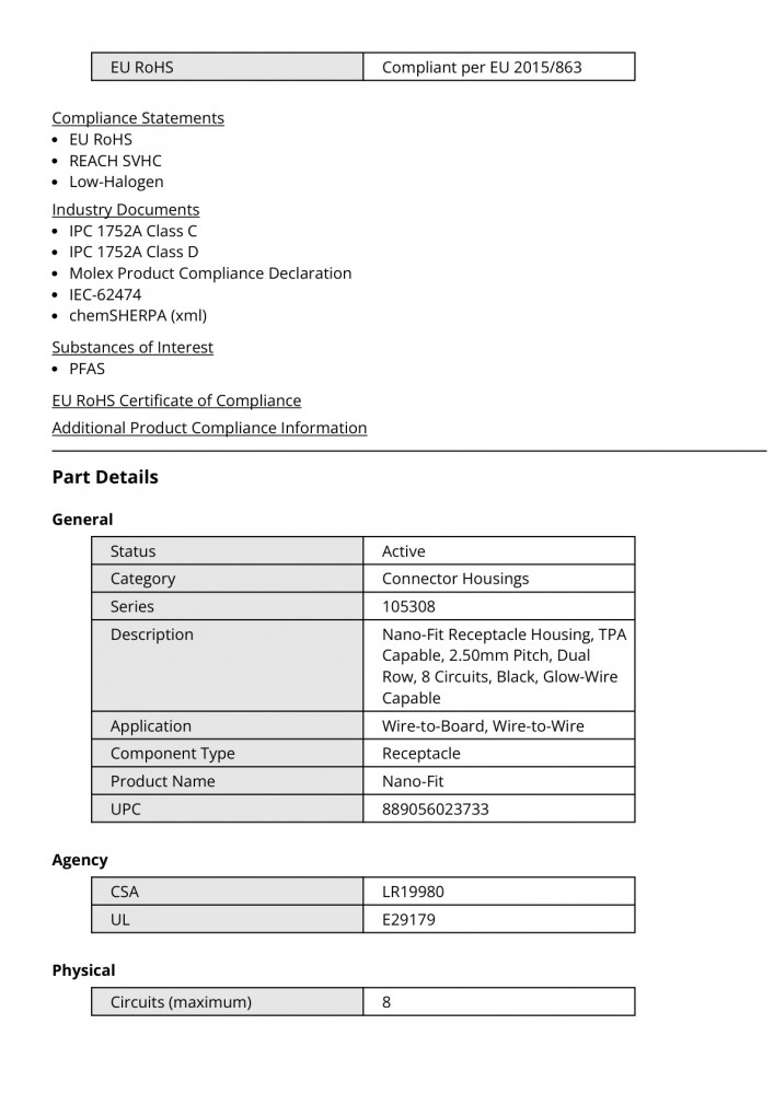 Nano-Fit product specification page 2