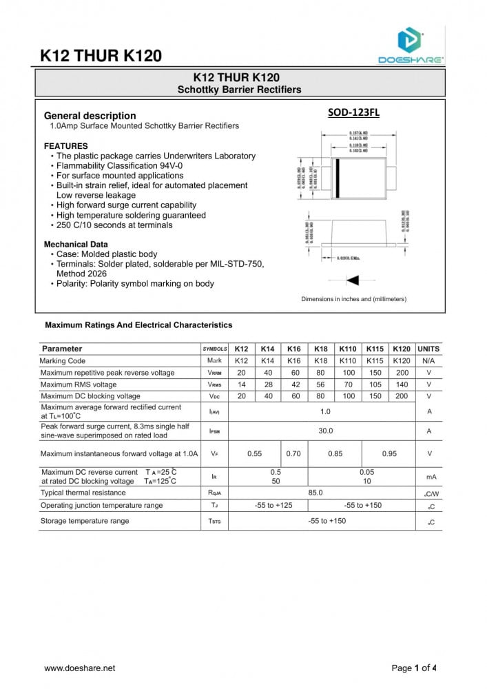 LangJie K12 datasheet page 1