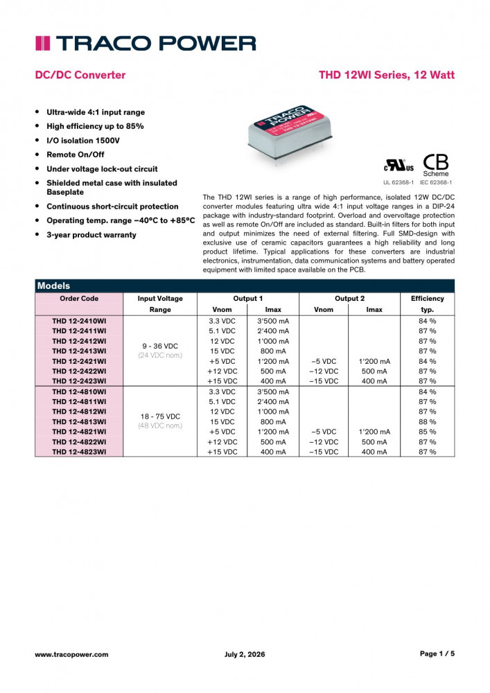 THD 12WI technical document page 1