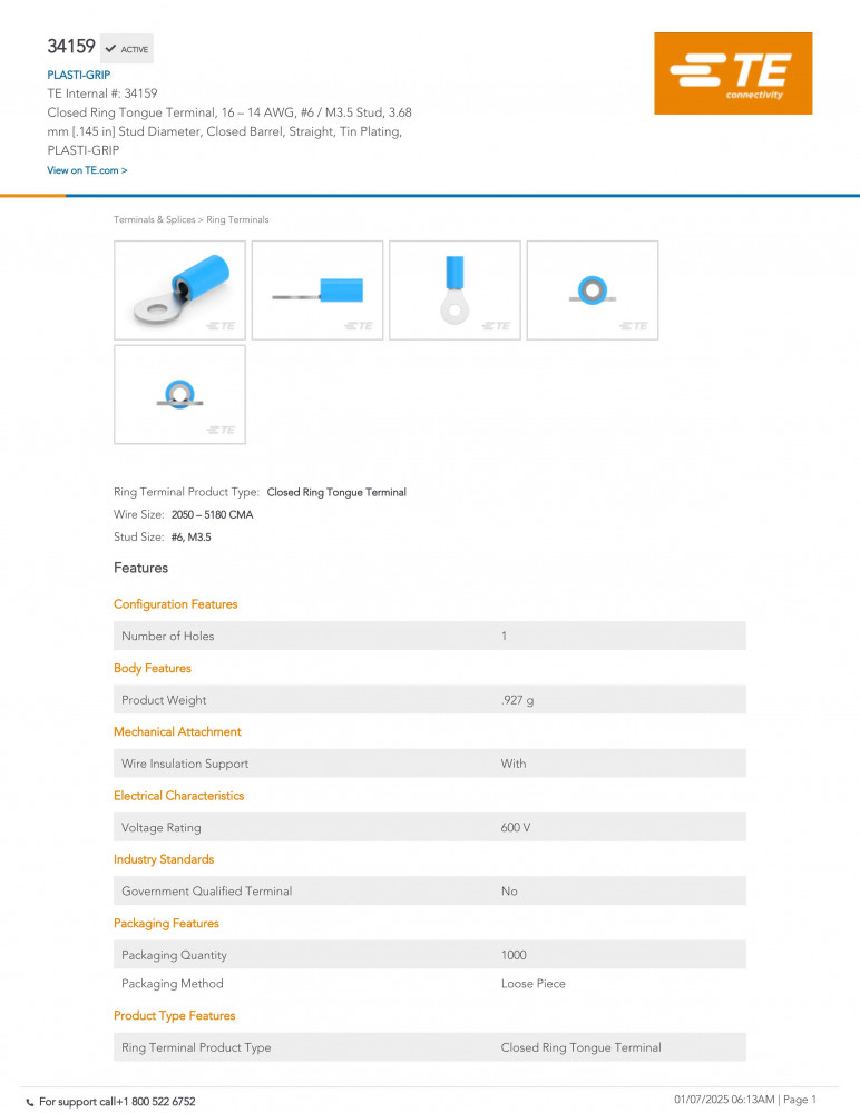 TE Connectivity 34159 technical document page 1