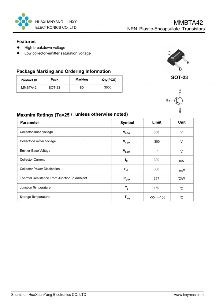 MMBTA42 technical document page 1
