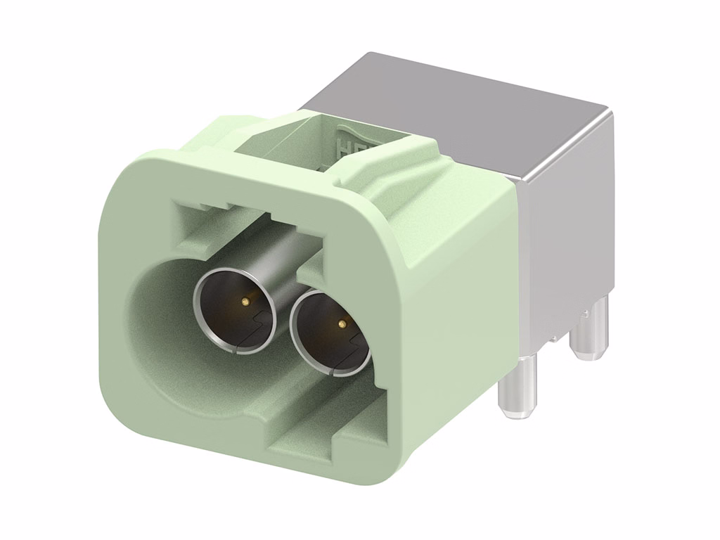 High-Speed FAKRA Mini (HFM) Dual Header, 1x2, Right-Angle, Through Hole, Key N, Pastel Green, 50 Ohms for sale