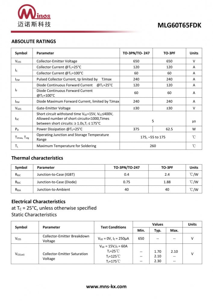MLG60T65FDK datasheet page 2