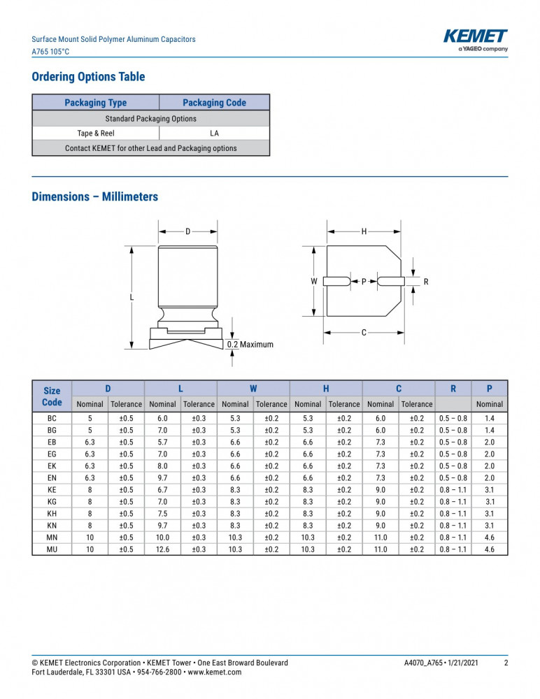 KEMET A765 datasheet page 2