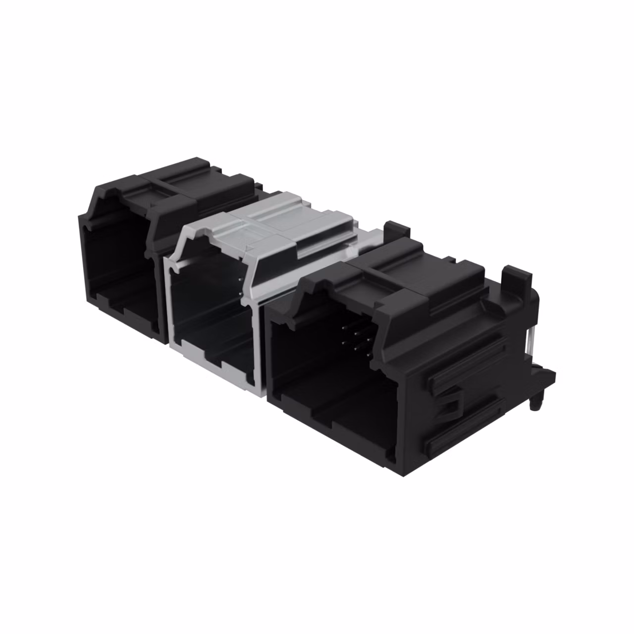 Stac64 3 Bay Right-Angle Headers, Plastic Pin-Alignment-Plate, 40 Circuits, Bay A 12 Circuit Signal Header, Polarization A, Black; Bay B 12 Circuit Signal Header, Polarization B, Gray; Bay C 16 Circuit Signal Header, Polarization A, Black; Tray for sale