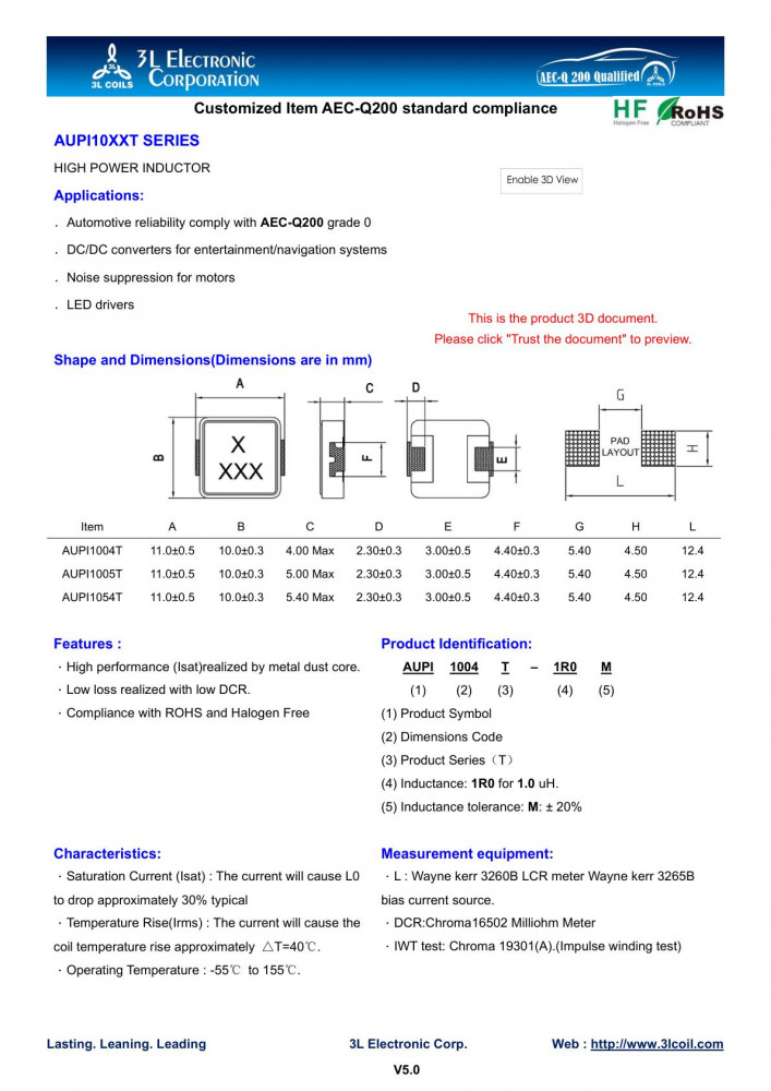 AUPI1054T technical document page 1
