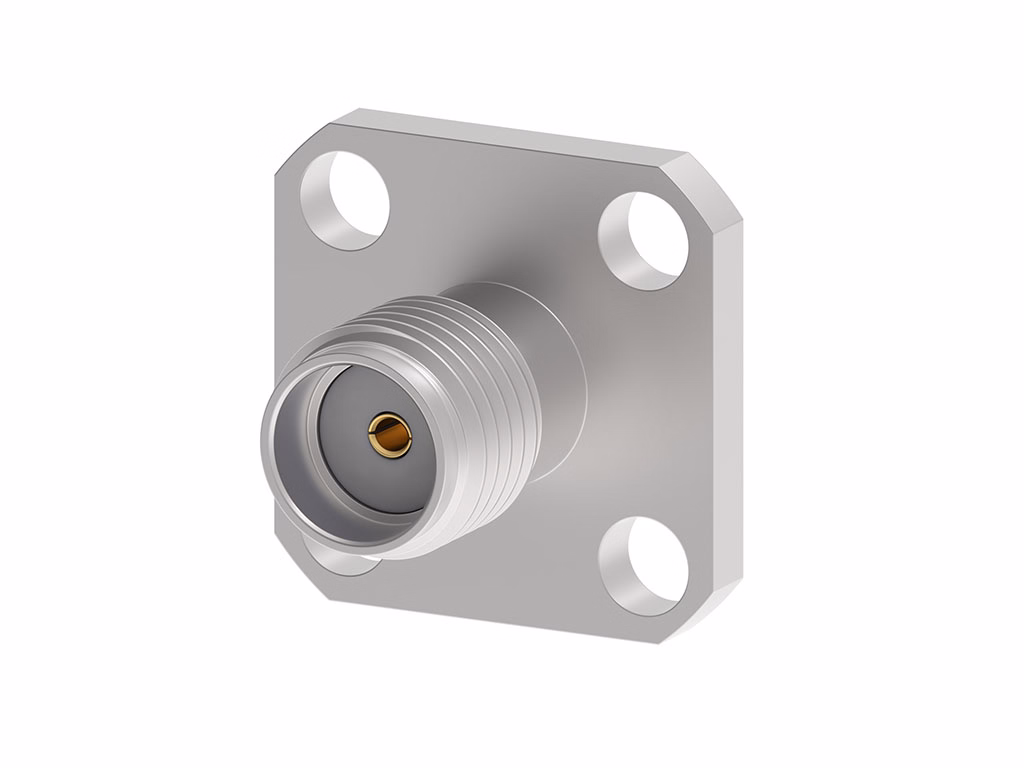 SMA Jack, Straight, 4-Hole Flange Mount, Flat Tab Contact, Stainless Steel, Passivated, 20 per Tray, 50 Ohms for sale
