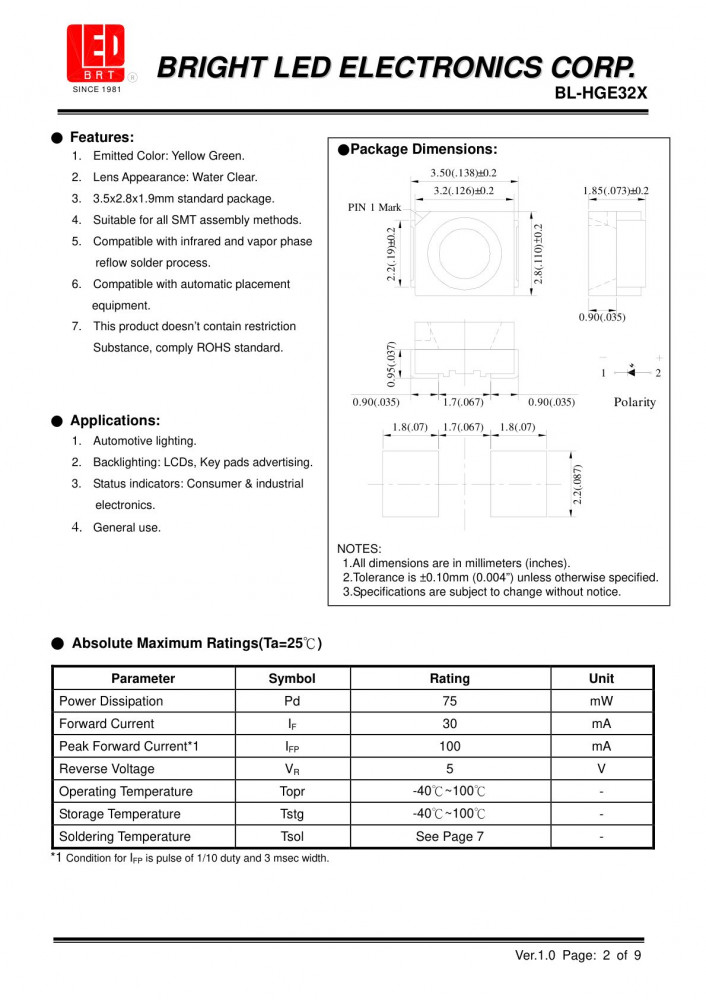 BL-HGE32X datasheet page 1