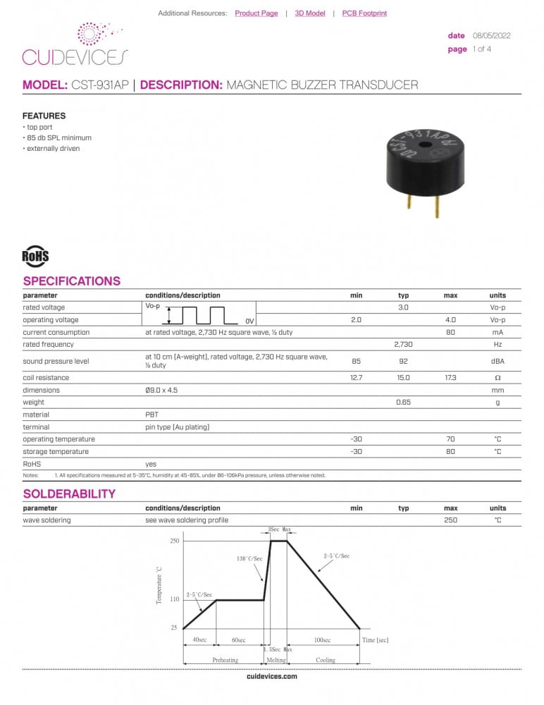 CST-931AP datasheet page 1